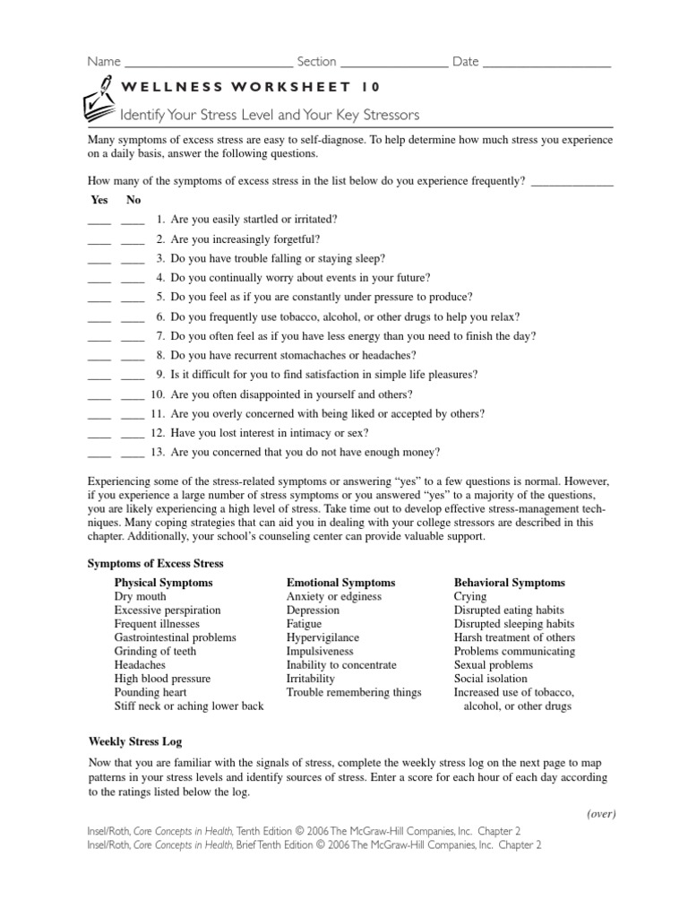 Wellness Worksheet 010 | Stress (Biology) | Self-Improvement