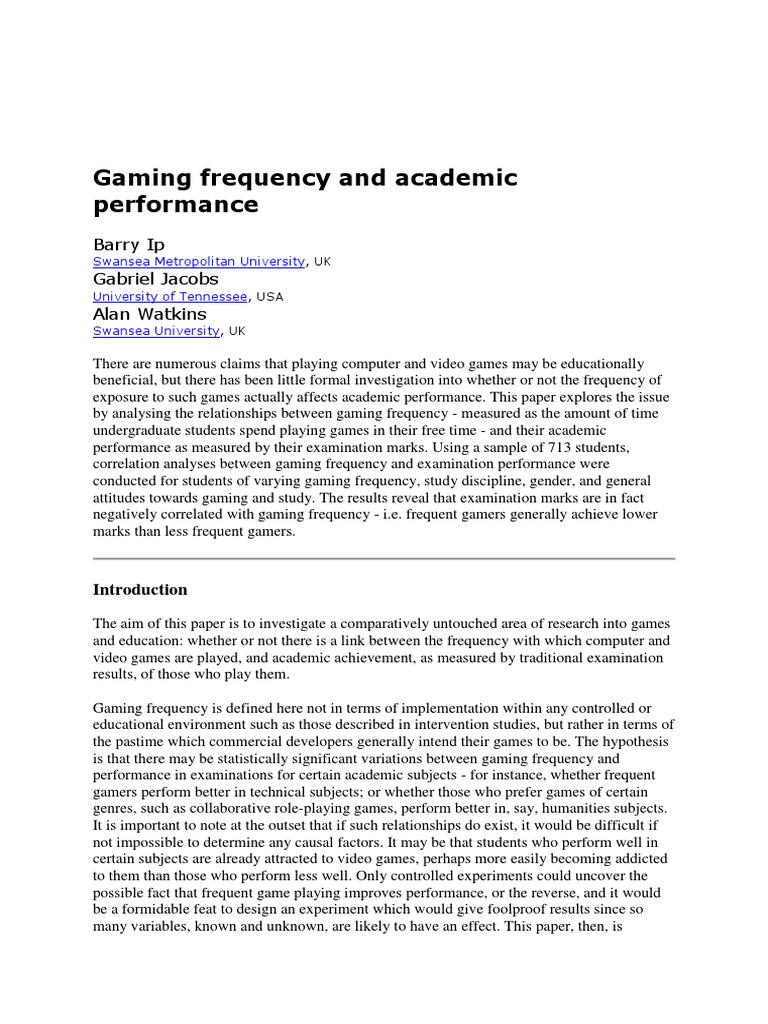 Gaming Frequency and Academic Performance | PDF | Video Games ...