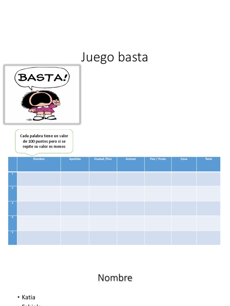 Juego Basta