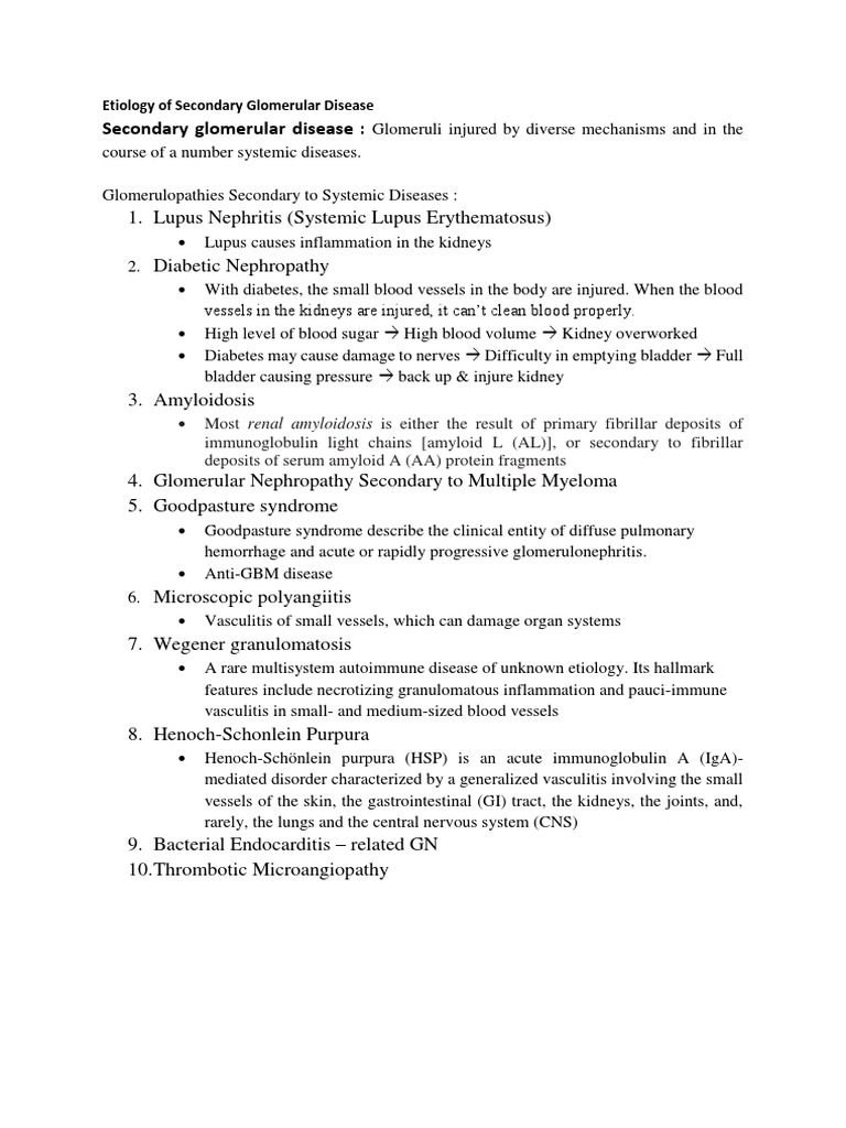 Causes of Secondary Glomerular Disease | PDF | Wellness | Science ...