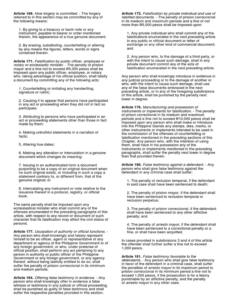 Falsified Documents. - The Penalty of Prision Correccional | PDF | Perjury | Forgery