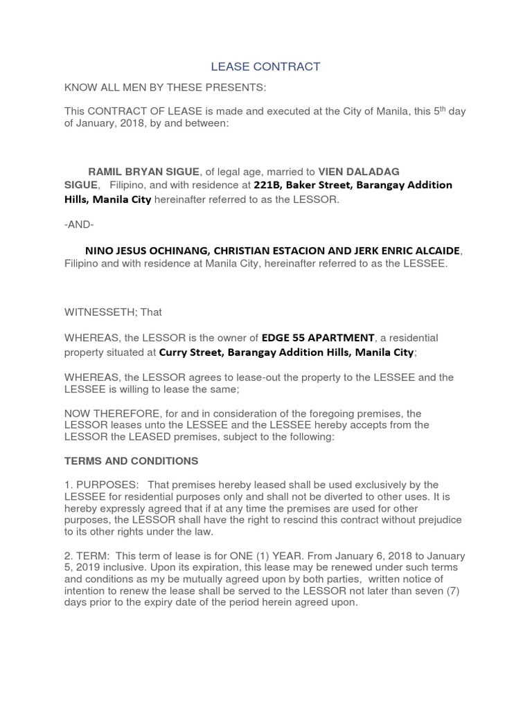 Lease Contract Simple Vers | PDF | Lease | Property