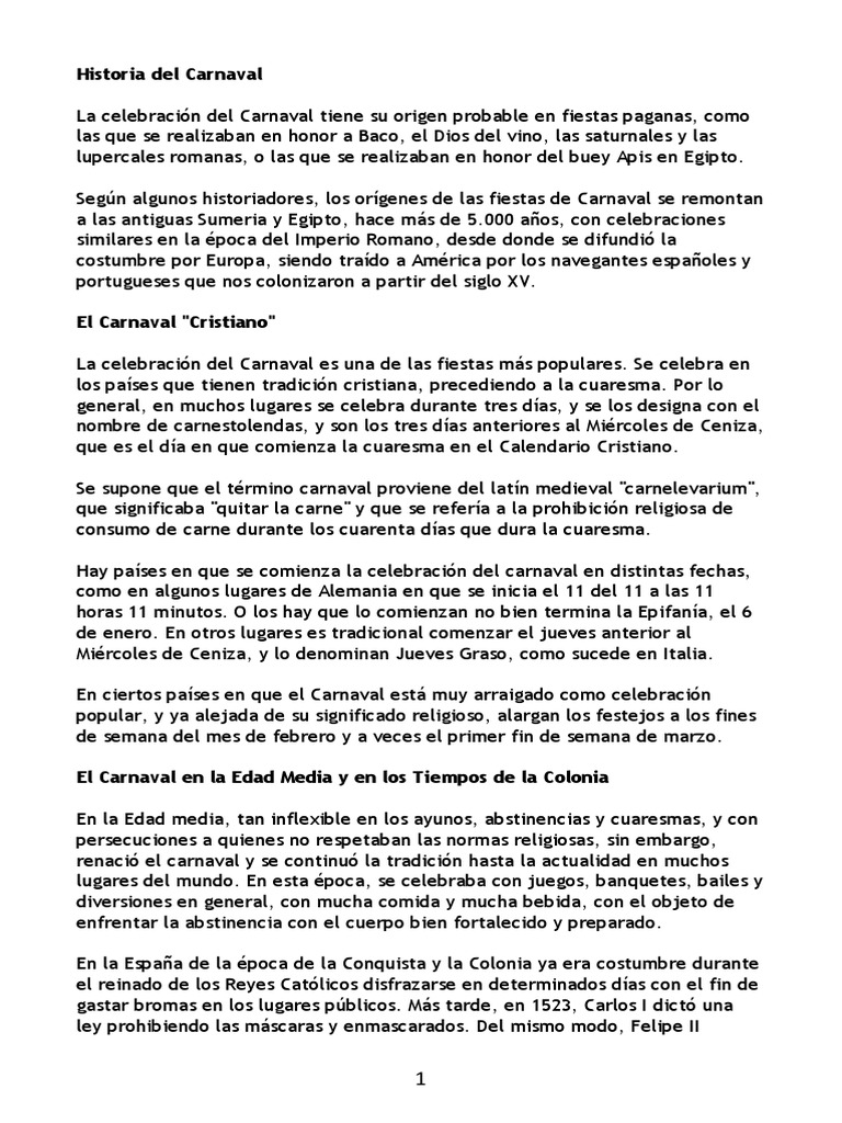 Historia Del Carnaval | PDF | Carnaval | Evento festivo (incluido el ...