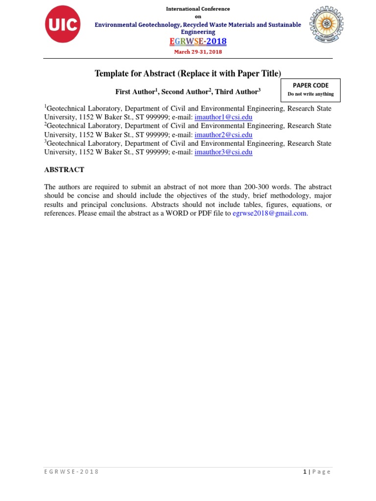 Template For Abstract (Replace It With Paper Title) : First Author ...