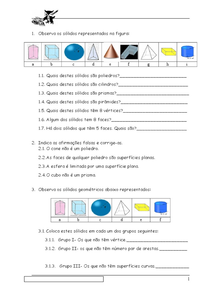 Atividades sobre Sólidos Geométricos | PDF | Geometria Clássica ...