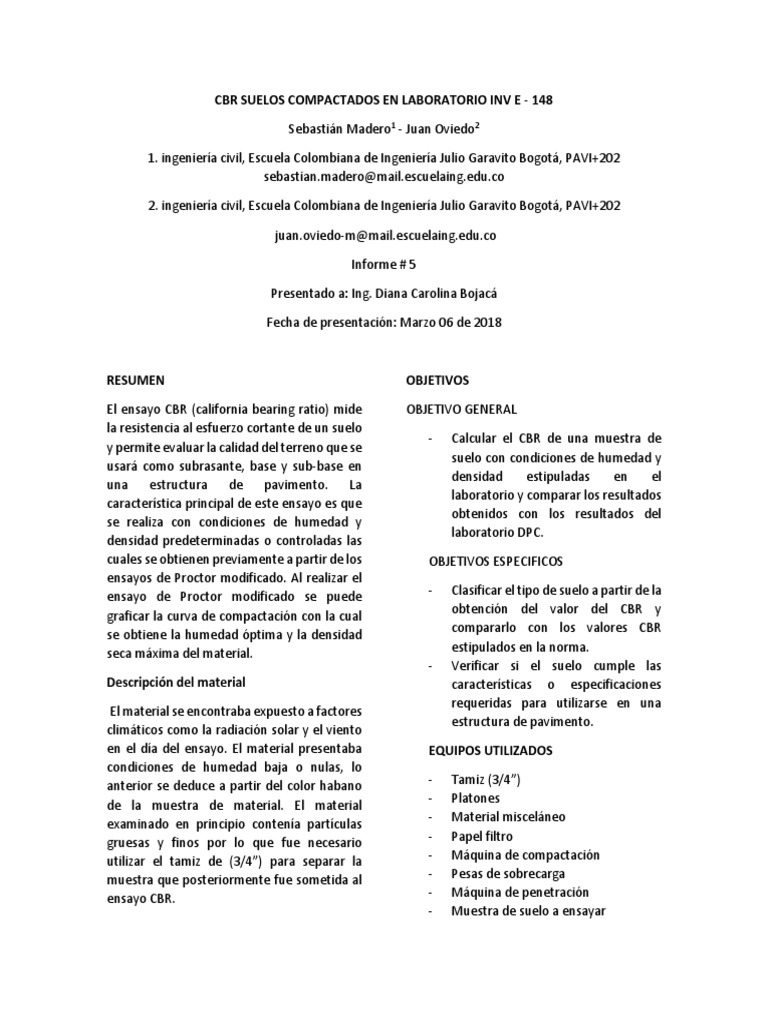 CBR Suelos Compactados en Laboratorio Inv E - 148 | PDF | Densidad | Naturaleza