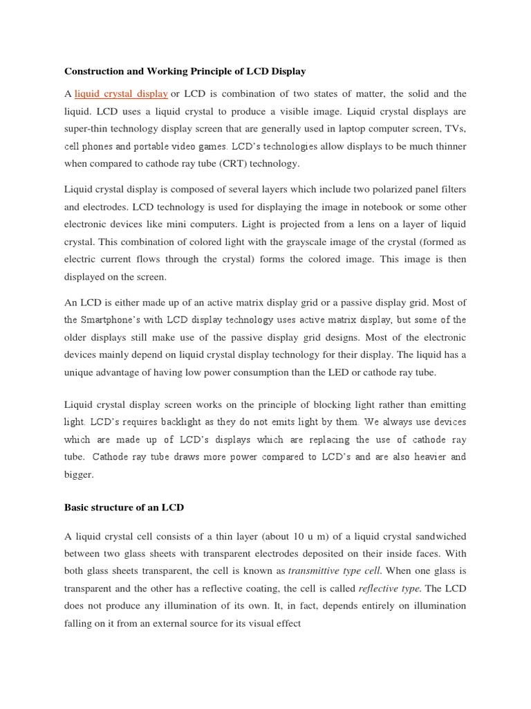 Liquid Crystal Display: Construction and Working Principle of LCD ...