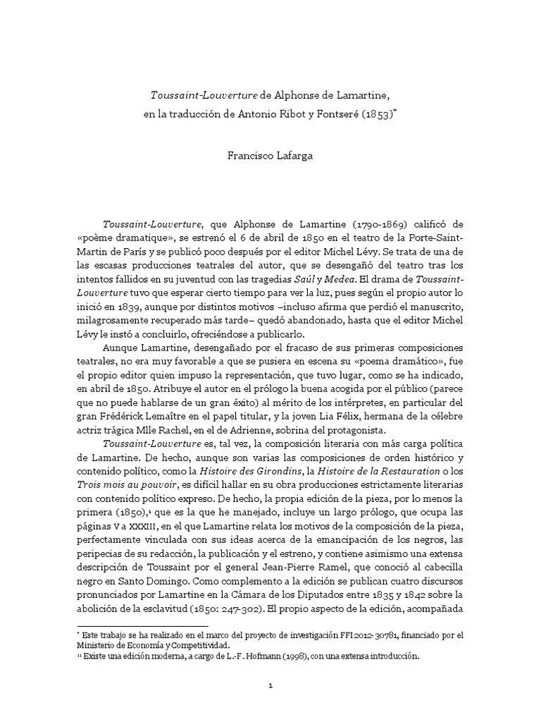 Toussaint Louverture de Alphonse de Lamartine en La Traduccion de ...