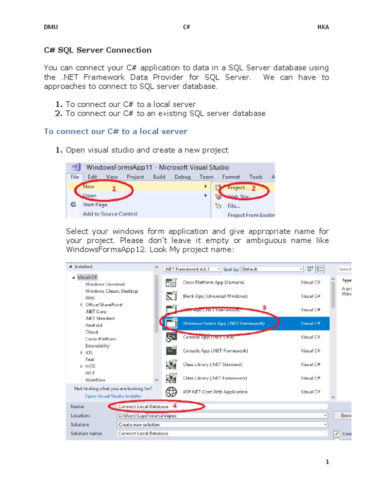 Csharp Connect To SQL Server PDF | PDF | Microsoft Sql Server | Sql