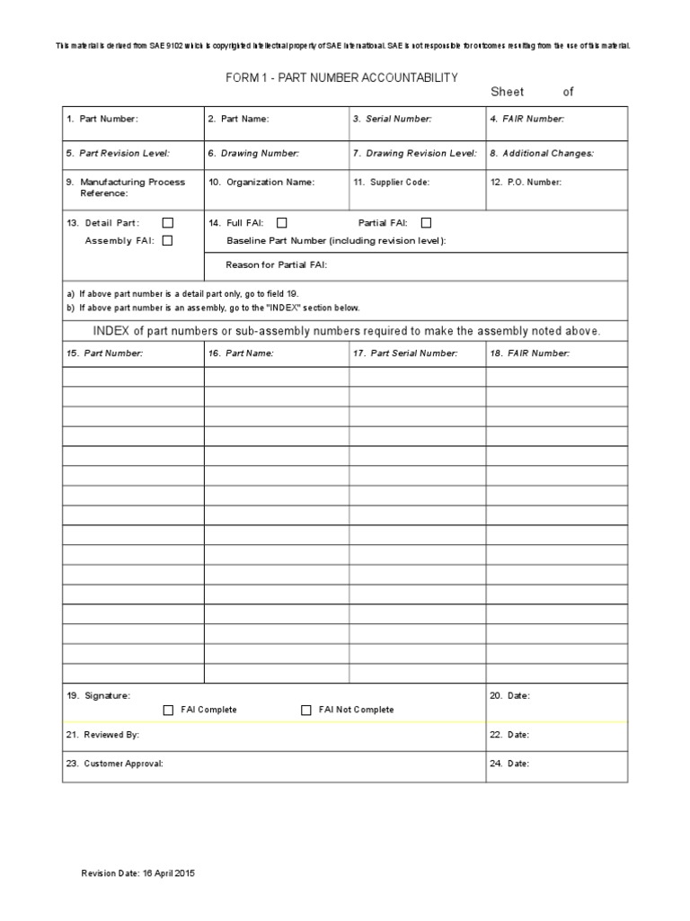 Form 1 - Part Number Accountability Sheet Of: 3. Serial Number: 4. FAIR ...