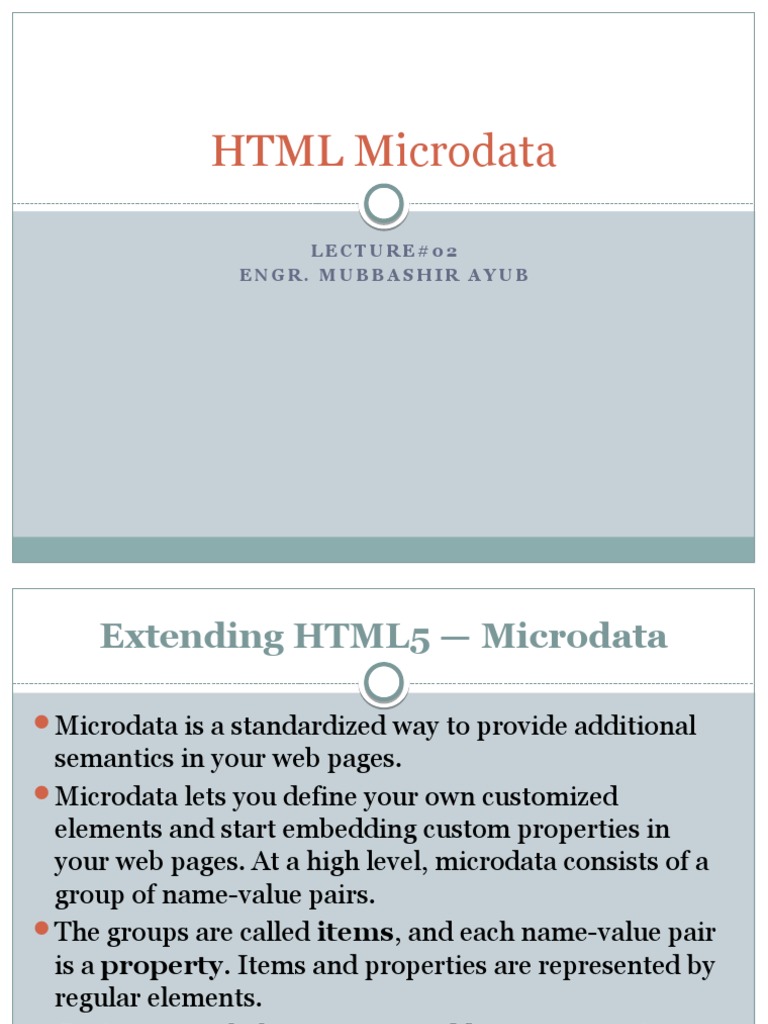 AST Lecture#02 Microdata HTML5 | PDF | Html5 | Html