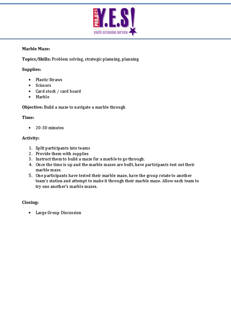 Marble Maze: Topics/Skills: Problem Solving, Strategic Planning ...