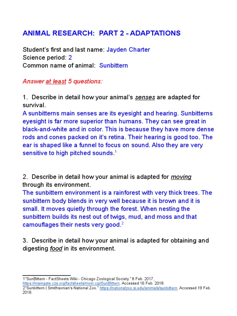 Animal Research - Adaptations | PDF | Predation | Tetrapods