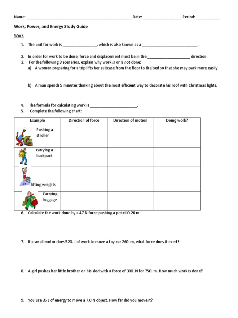 Study Guide Work Power and Energy | PDF | Potential Energy | Kinetic Energy