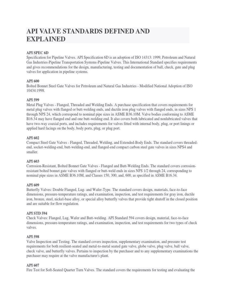 API Valve Standards Defined and Explained | Download Free PDF | Valve ...