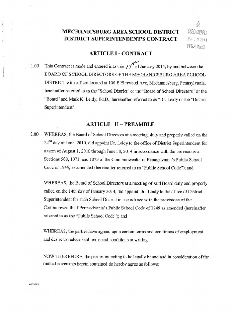 Mechanicsburg Area School District Superintendent Contract | PDF