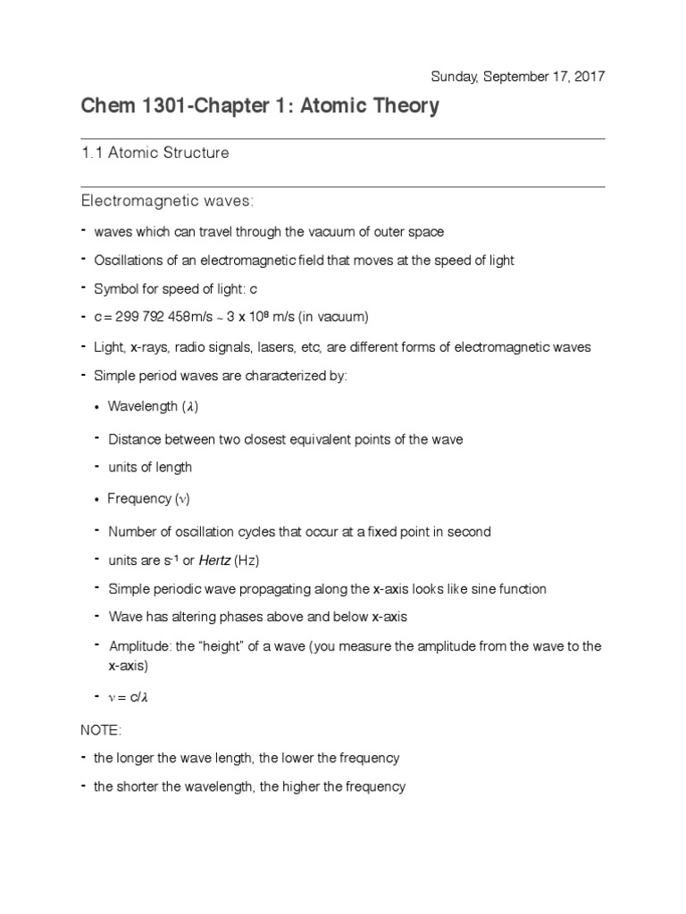 Chem 1301-Chapter 1: Atomic Theory | PDF