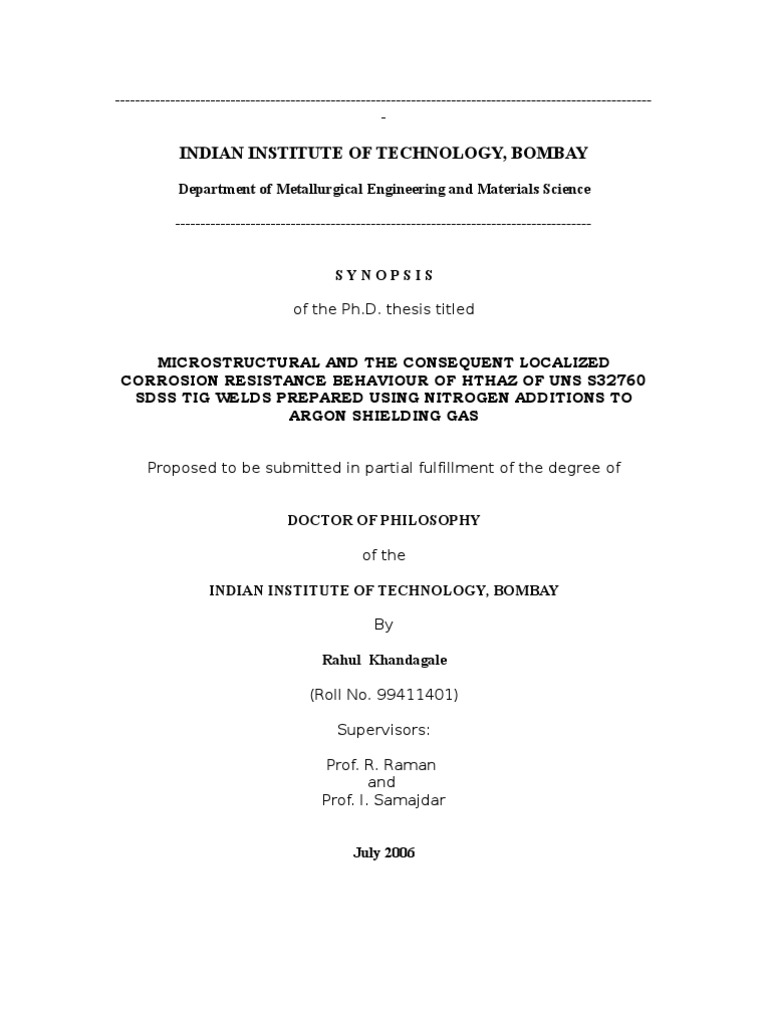 PH.D Synopsis-Rahulkhandagale Final | PDF | Stainless Steel | Welding