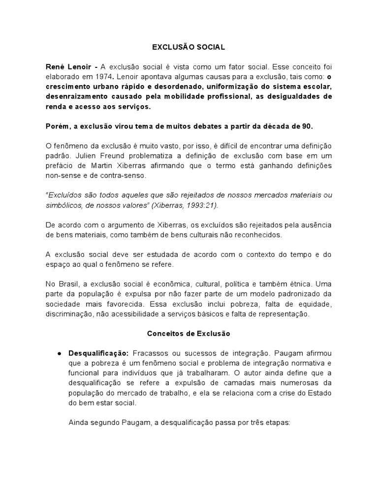 Exclusão Social | PDF | Exclusão social | Sociologia