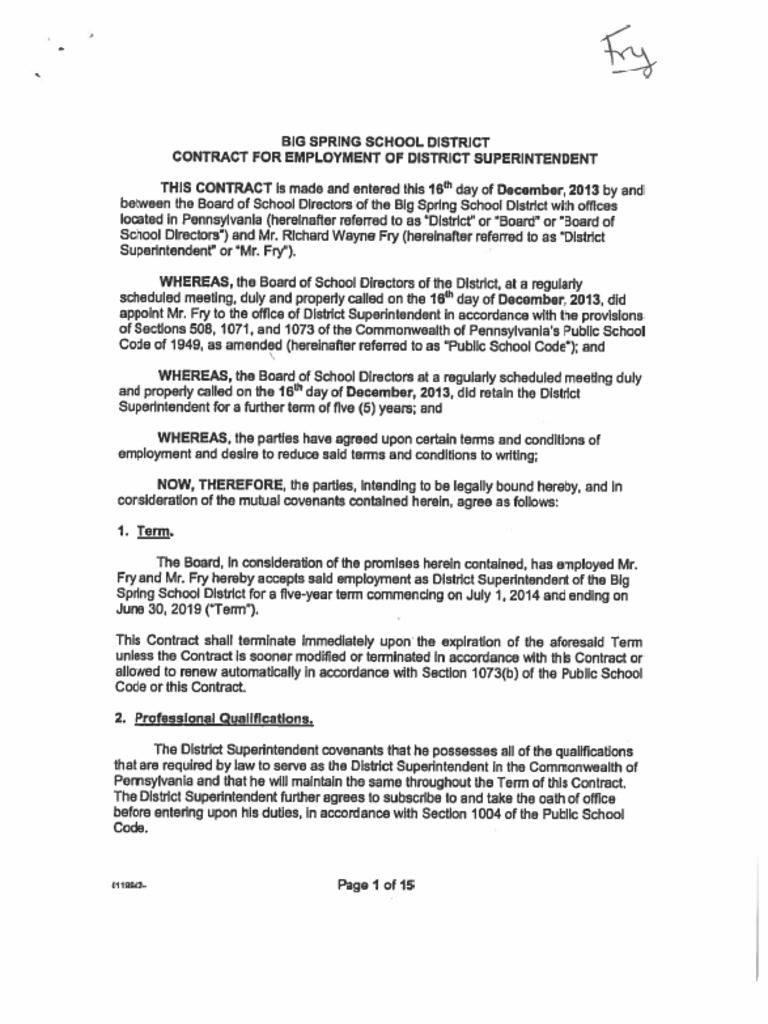 Big Spring School District Superintendent Contract | PDF | Salary ...