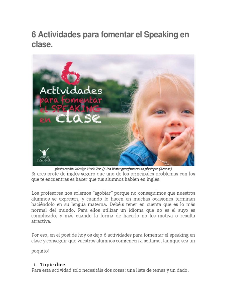 6 Actividades para Fomentar El Speaking en Clase | PDF