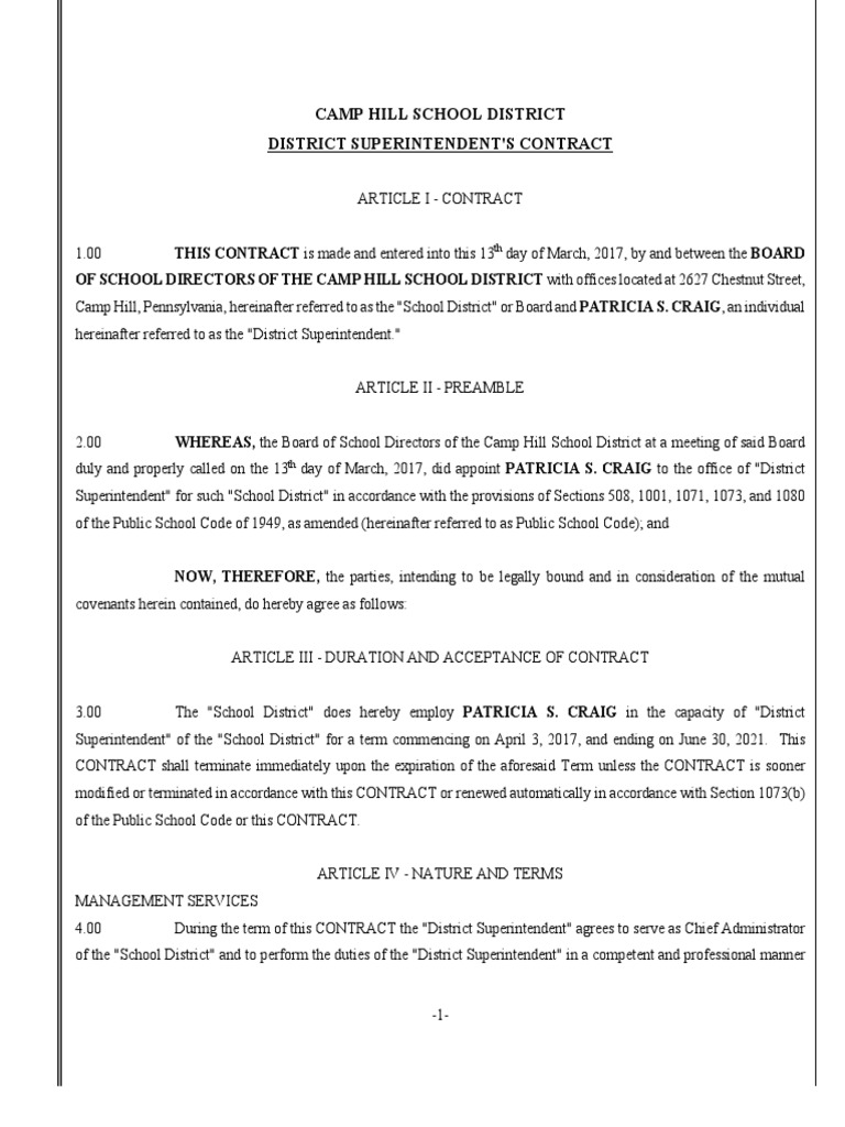 Camp Hill School District Superintendent Contract | PDF | Board Of ...