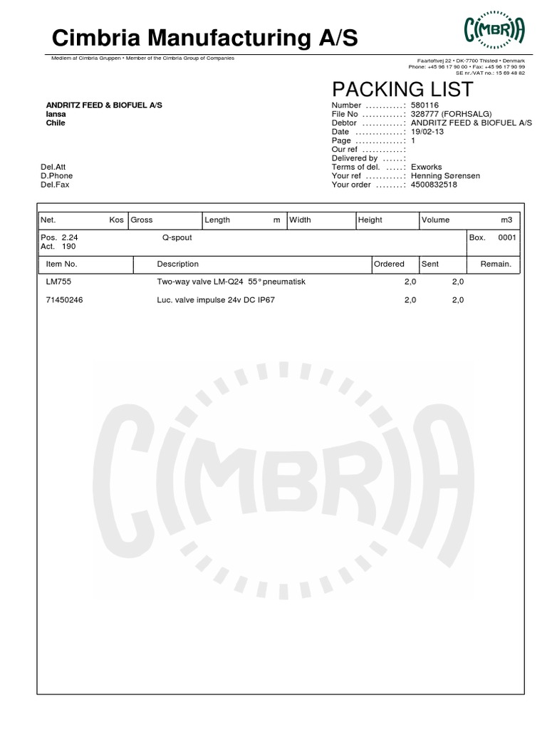 PACKINGLIST - 328777 Transport PDF | PDF | Manufactured Goods | Industries