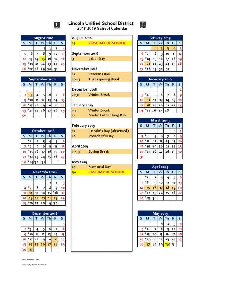 2018-19 Lusd Student Calendar | PDF | Public Holiday | Observances