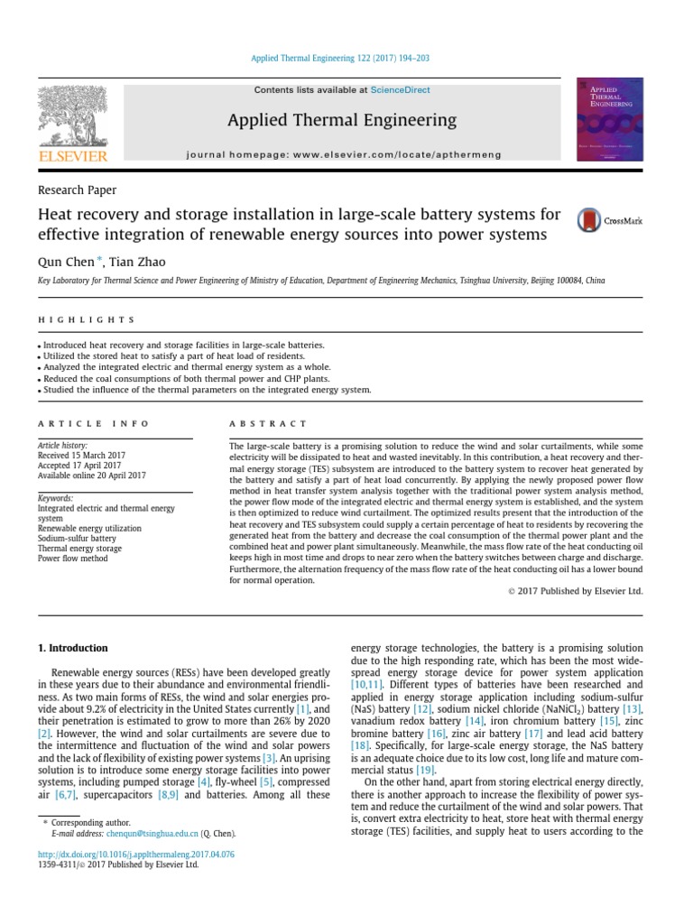 Heat Recovery and Storage Installation in Large-Scale Battery Systems ...