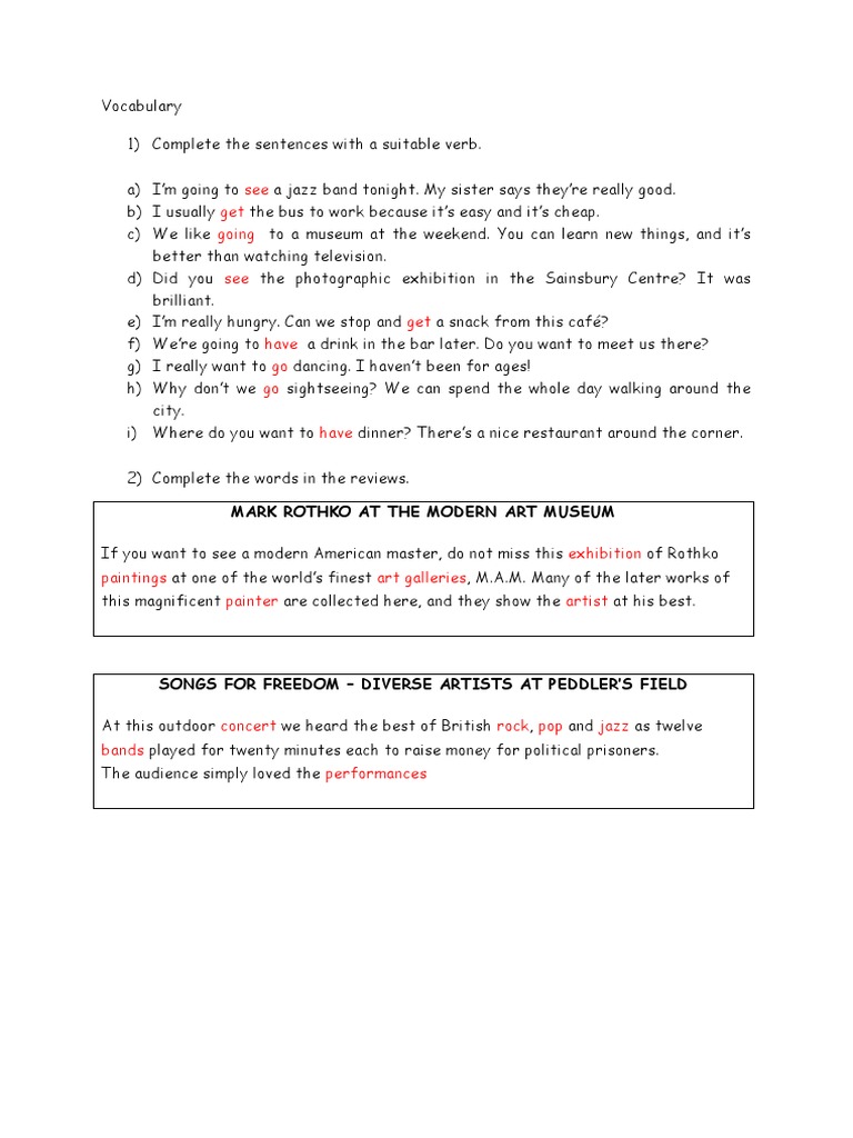 Vocabulary Answers | PDF | Art Museum | Paintings