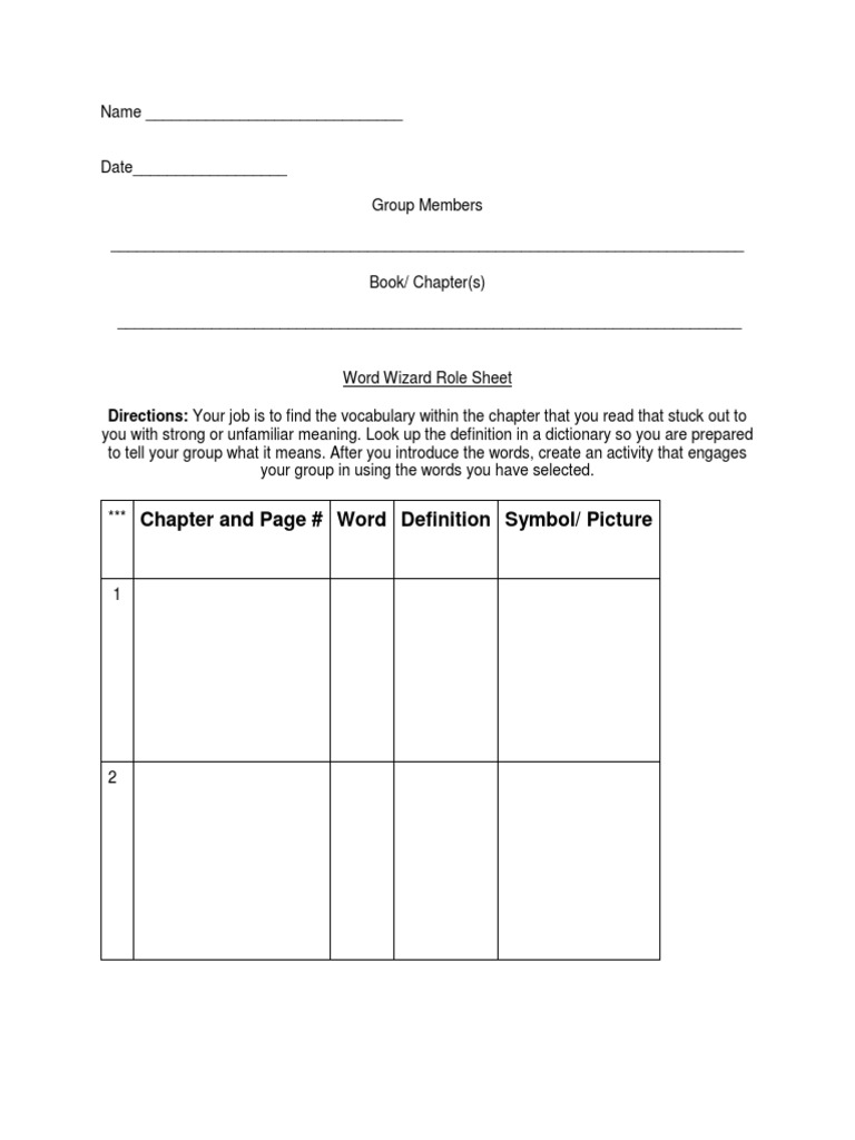 Word Wizard Role Sheet | PDF