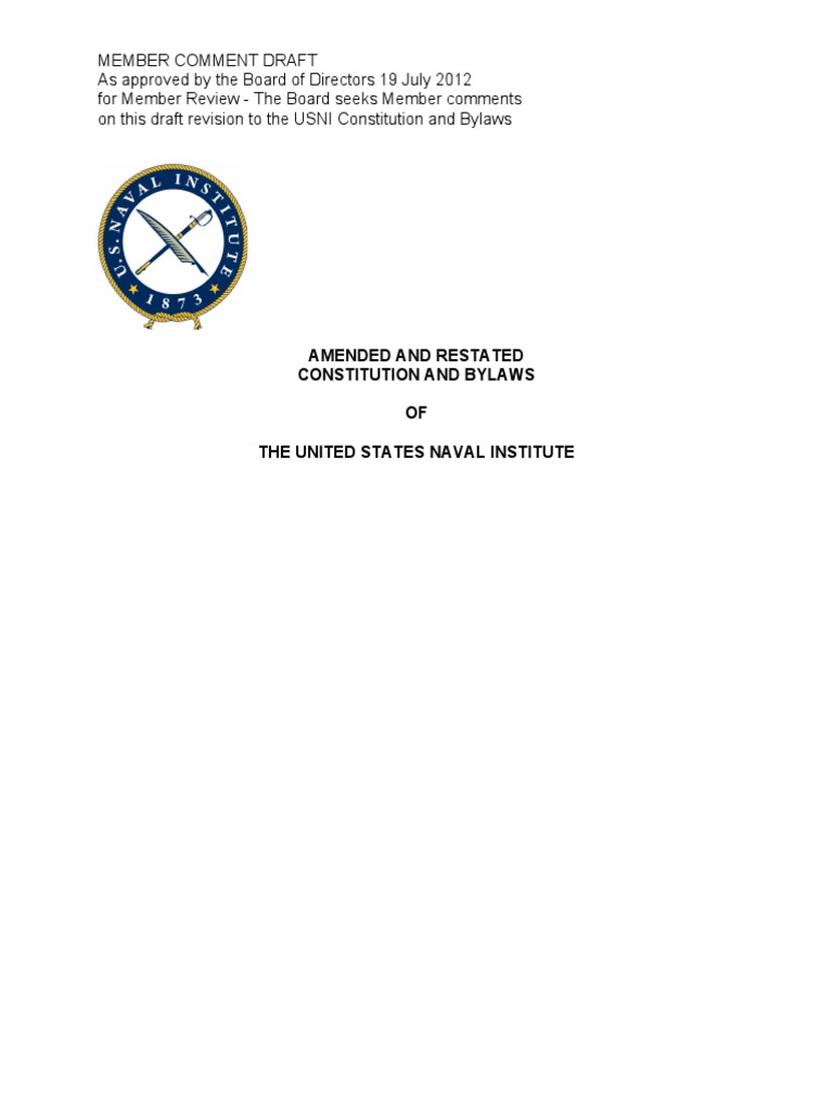 U S Naval Institute Constitution by Laws Draft | PDF | Board Of ...