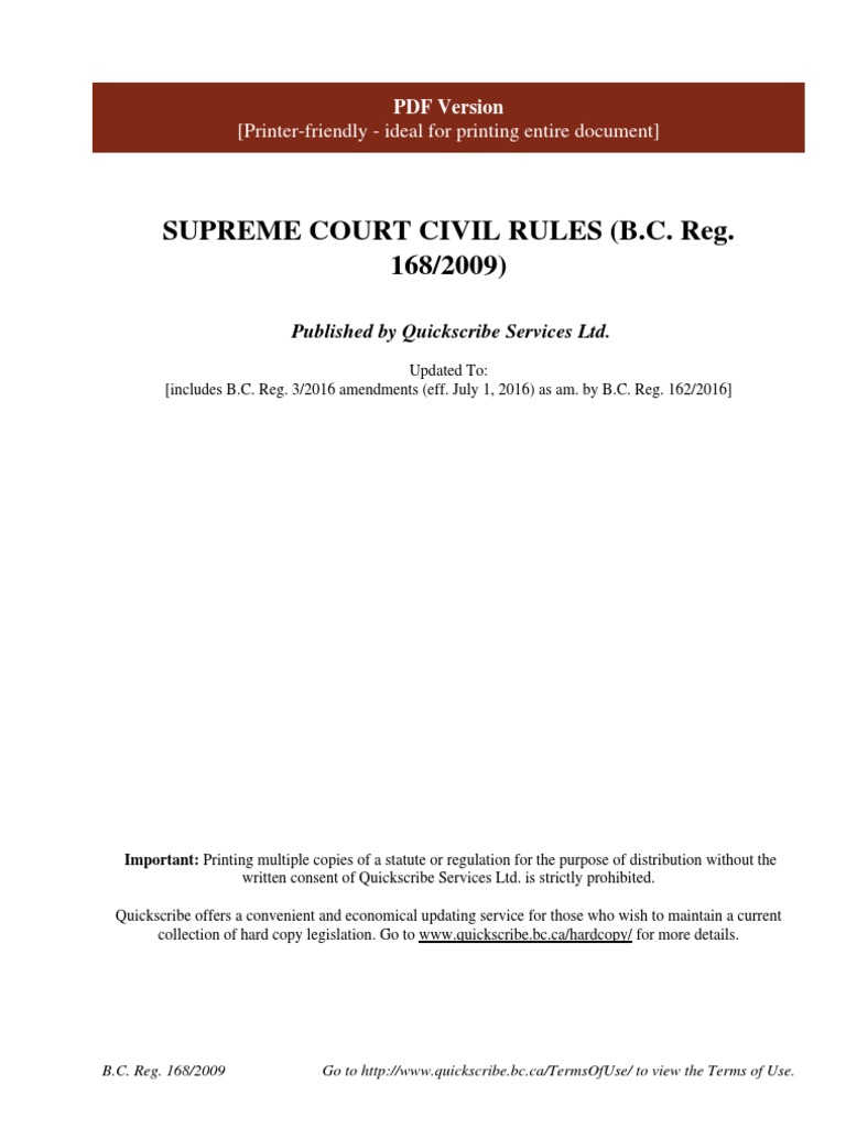 B.C. Supreme Court Civil Rules Guide | PDF | Costs In English Law ...