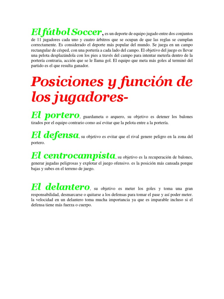 Introducción al Fútbol Soccer y Reglas | PDF | Asociación de Futbol ...