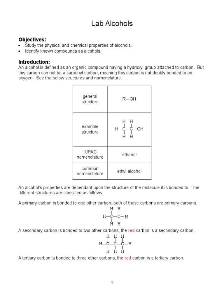 Lab Alcohols: Objectives | PDF | Ethanol | Alcohol