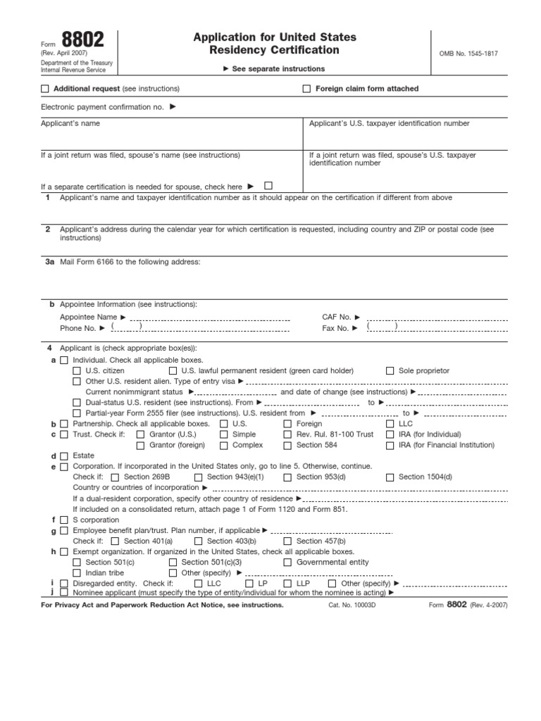 F 8802 | Download Free PDF | Irs Tax Forms | Identity Document