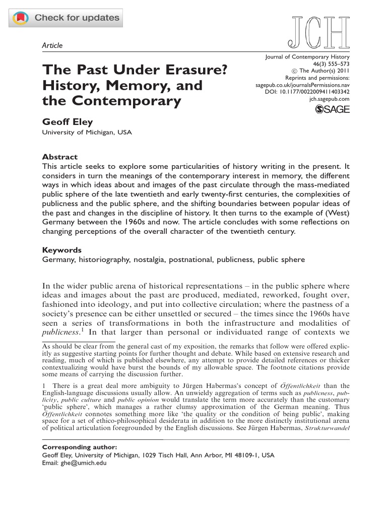 Geoff Eley - The Past Under Erasure? History, Memory, and The ...