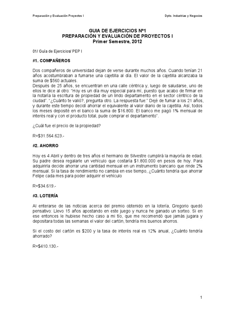 01 Guia de Ejercicios, PEP I, 2012 PDF | PDF | Euro | Ahorro