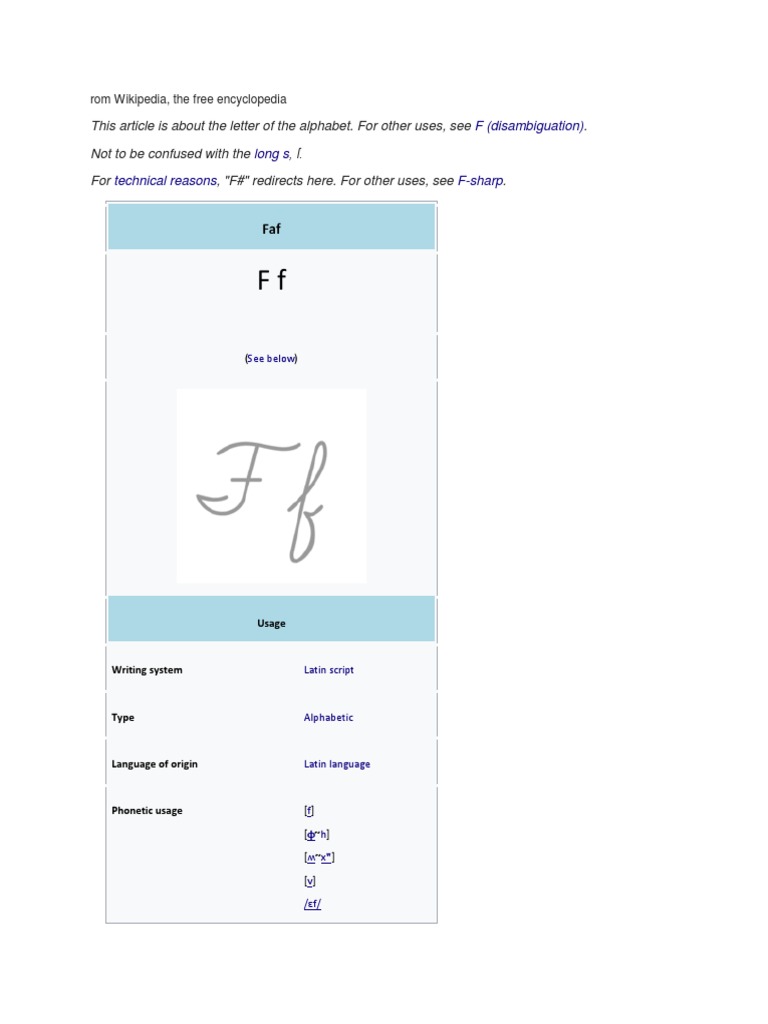 F (Disambiguation) Long S Technical Reasons F-Sharp | PDF | Alphabet ...