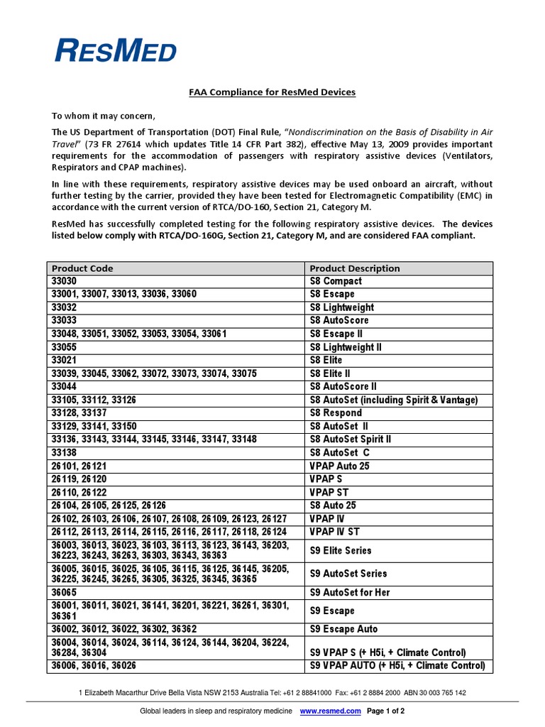 Www.resmed.com Assets Documents Service Support Air Travel Compliance ...