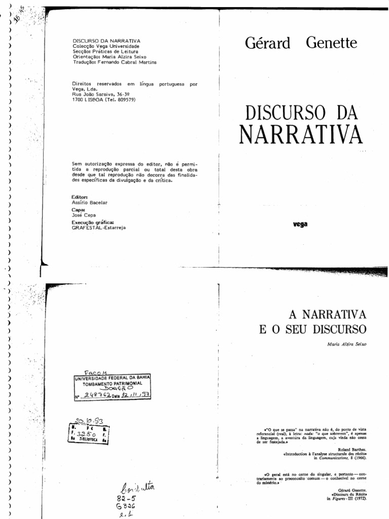 GENETTE, Gerard. Discurso Da Narrativa PDF | PDF | Filosofia | Estudos ...