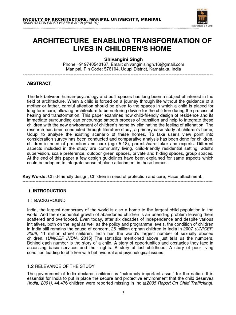Architecture Enabling Transformation of Lives in Children'S Home | PDF ...