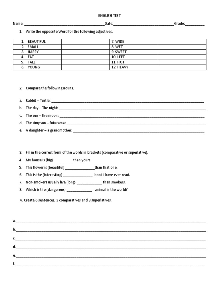 English Test | PDF | Earth | Adjective