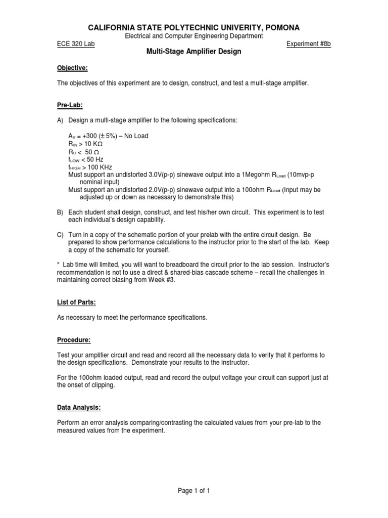 California State Polytechnic Univerity, Pomona: Multi-Stage Amplifier ...