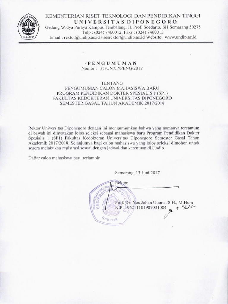 Pengumuman PPDS SP 1 PDF | PDF