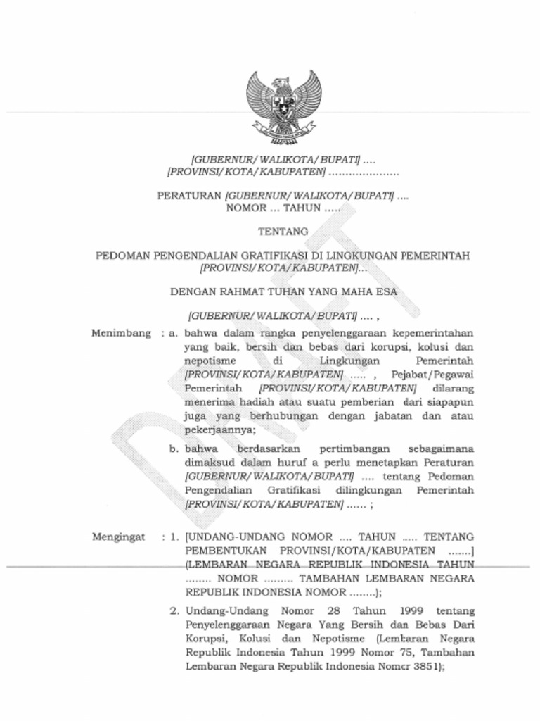 Contoh Draft Peraturan Gubernur-Walikota-Kabupaten Tentang Pembentukan ...