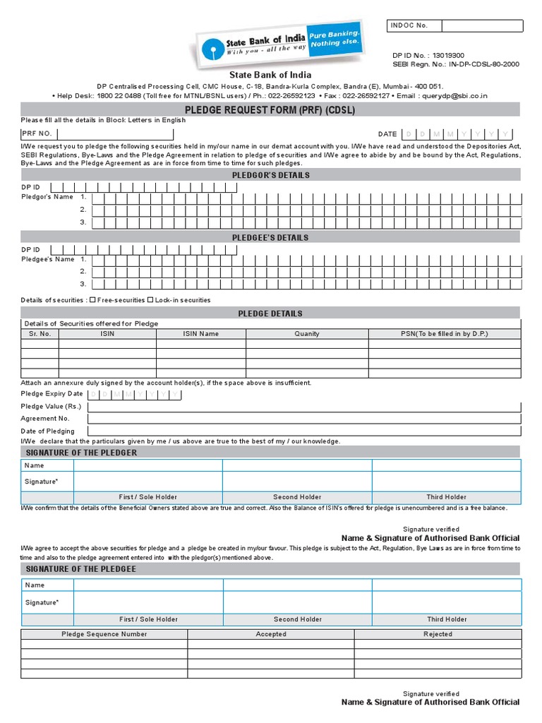 CDSL Pledge Request Form Guide | PDF | Government | Business