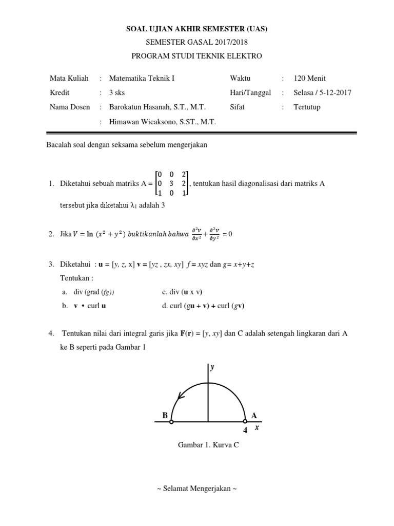 UAS EL Matematika Teknik I | PDF