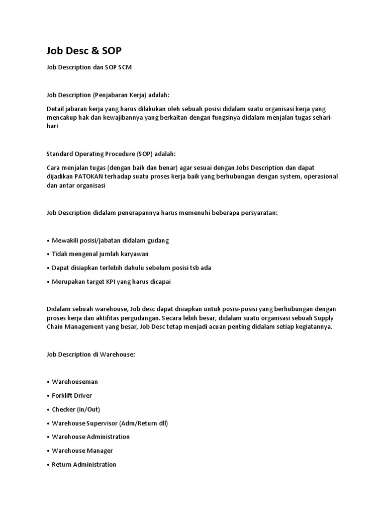 Job Desc Dan Sop | PDF