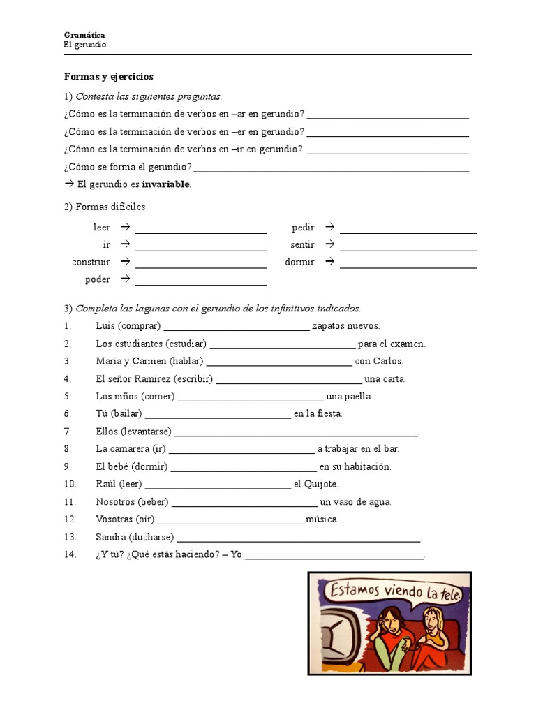 Ejercicios de Gerundio en Español | PDF | Artes del Lenguaje y Comunicación